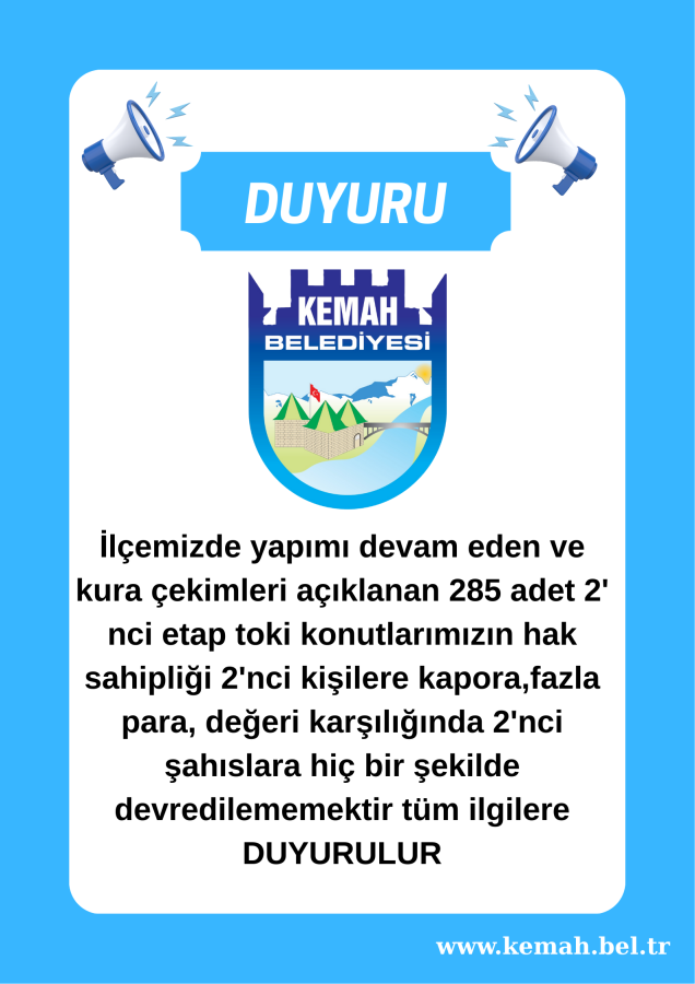 TOKİ DUYURU | Kemah Belediyesi Resmi Web Sitesi